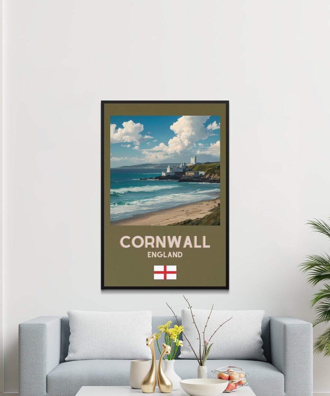Cornwall England Coastal Scene Poster, Vintage Travel Wall Art, Beach ...