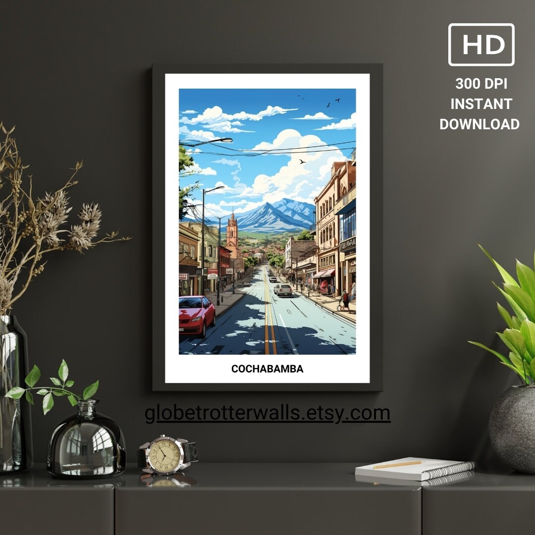 Vibrant Cocha Bamba Cityscape Poster, Bolivia Sunset Wall Art ...