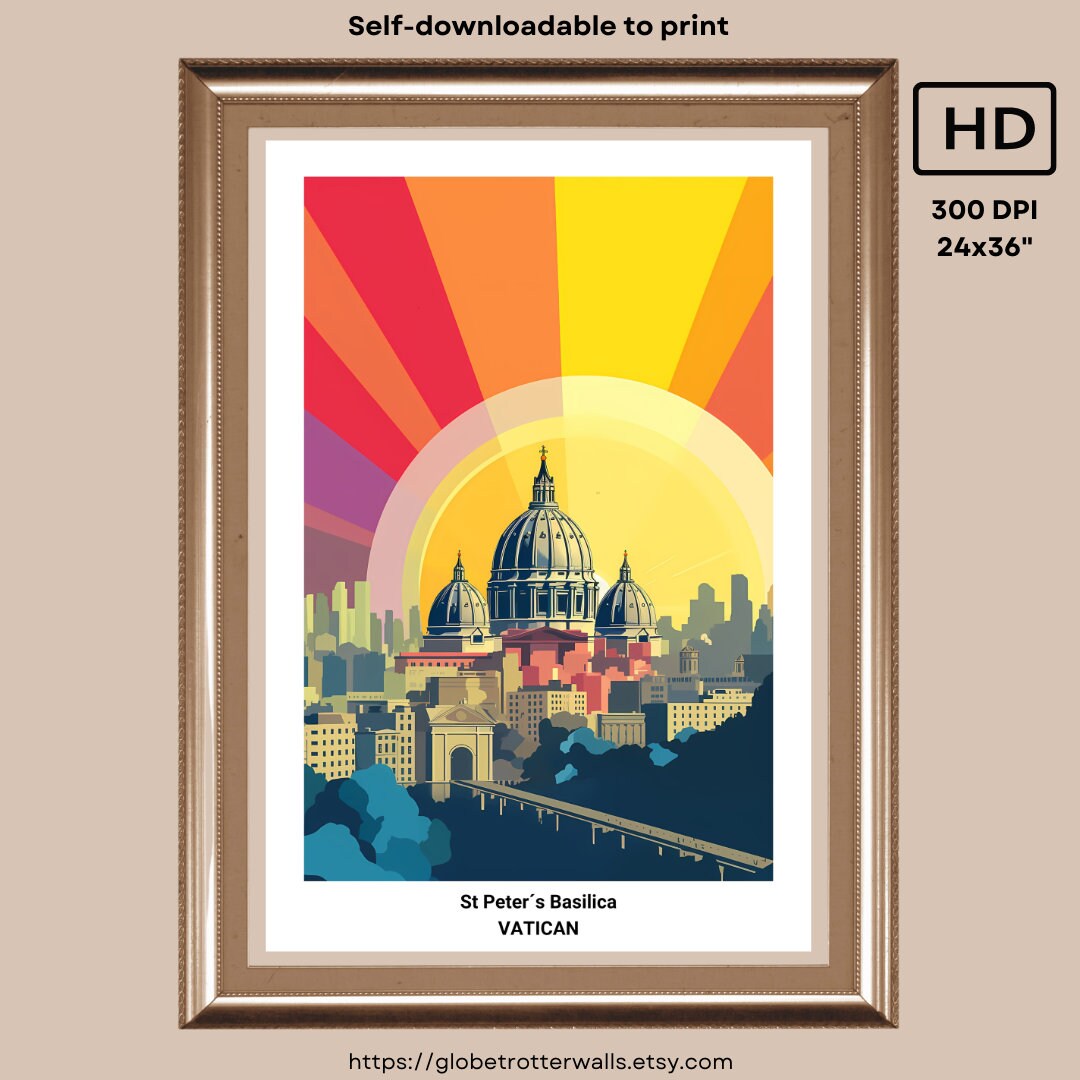 Vintage St. Peter S Basilica Vatican Poster, Retro Pop Art Wall Art ...