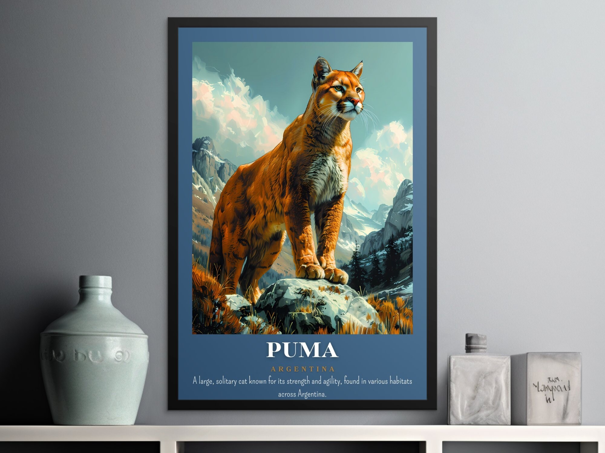 Majestic Puma in Argentinian Landscape, Large Wall Art, Wildlife Home ...