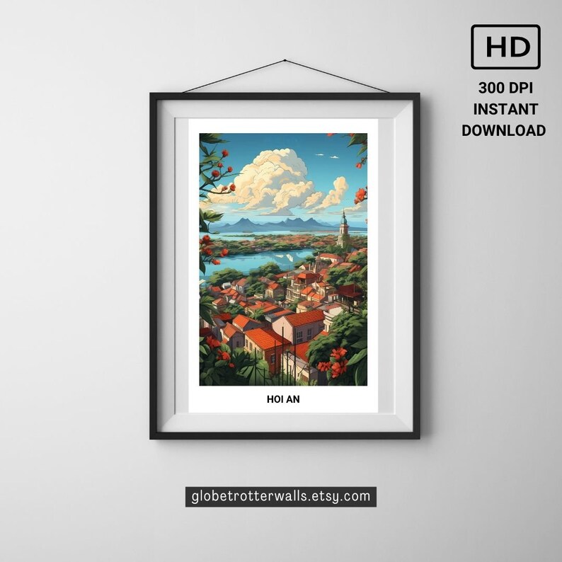 Hoi an Art Deco Poster Set, 24x36 HD Vietnam Collage Elegant Digital ...