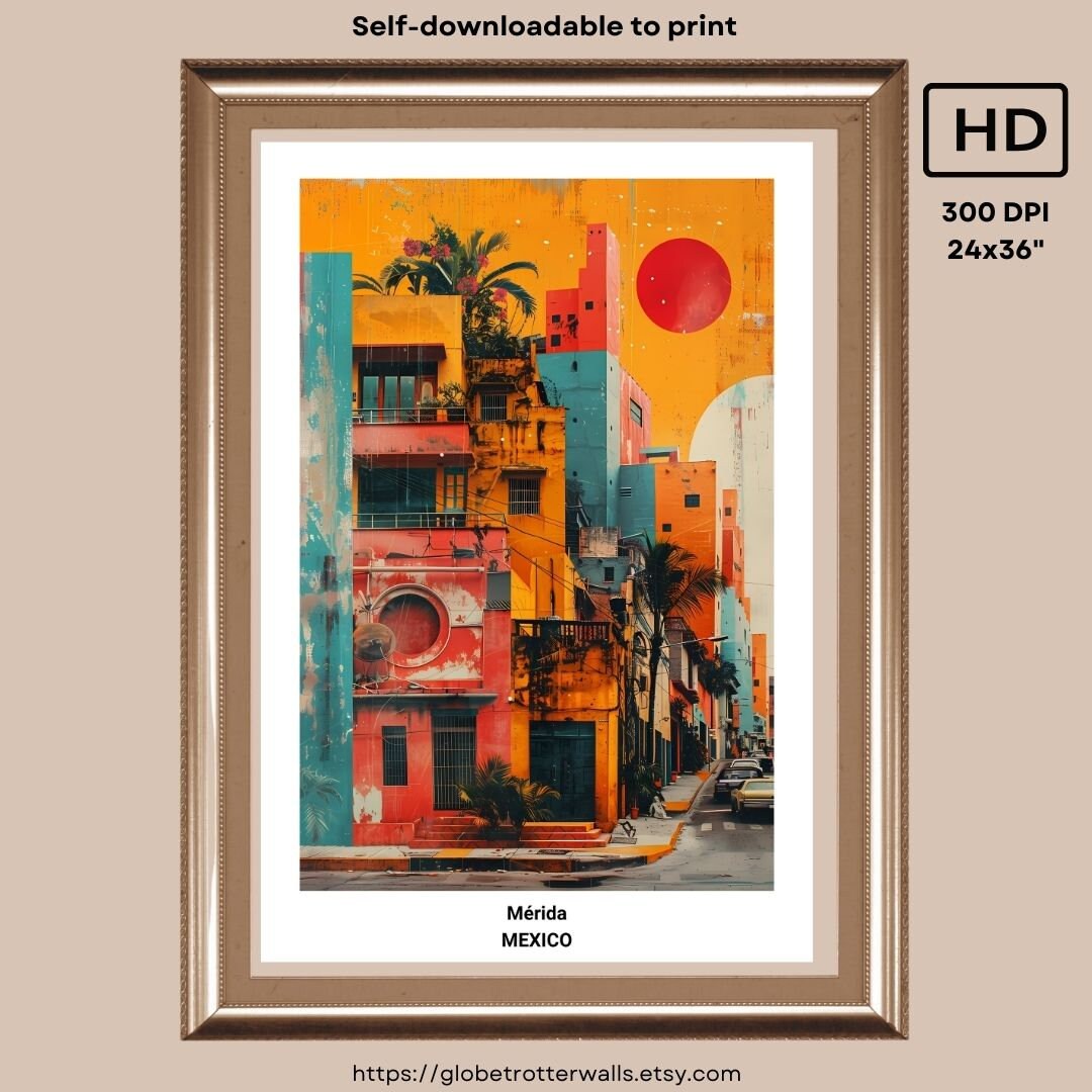 Colorful Merida Mexico Wall Art, Travel Poster Print, Mexican Art Print ...