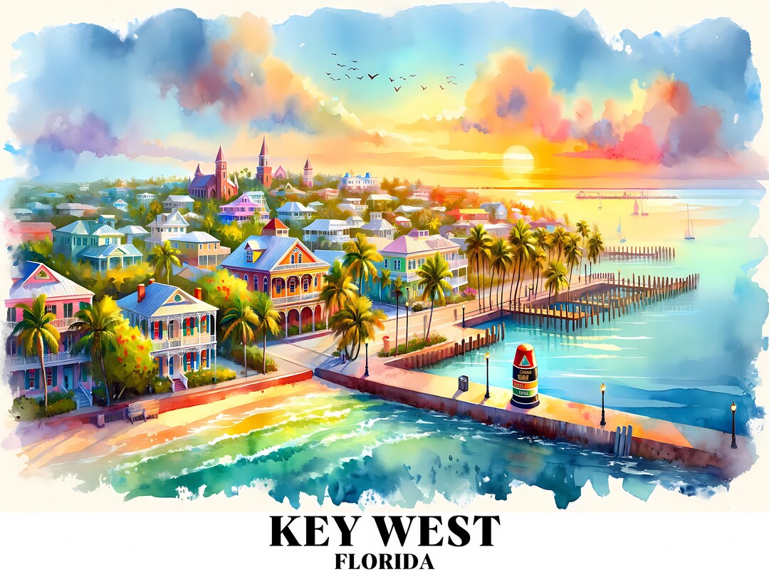 Key West Florida Watercolor Print, Mythical Cities of USA Poster, Home ...