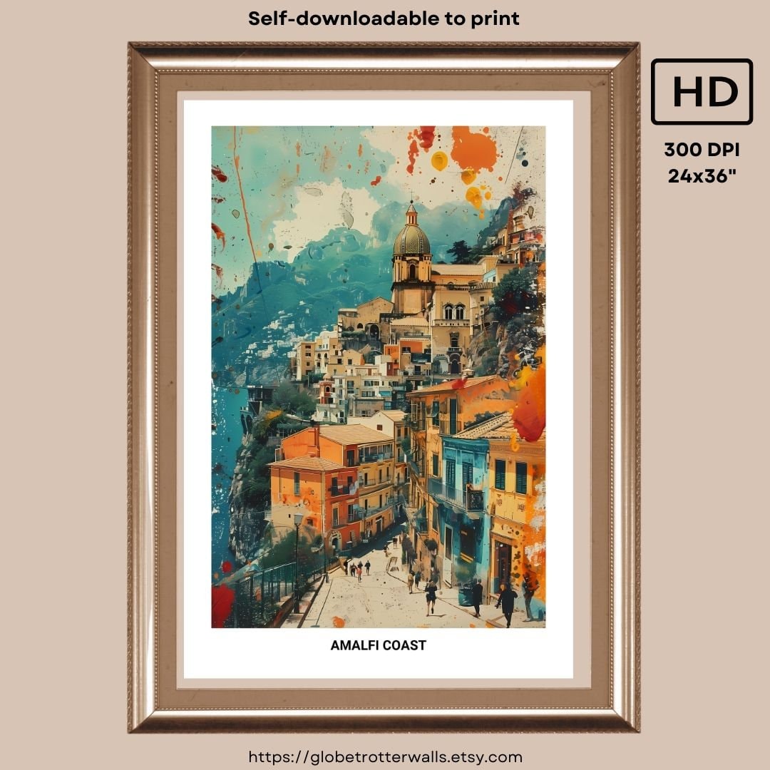 Amalfi Coast Poster, 24x36 HD Collage Art Print, 300 DPI Downloadable ...