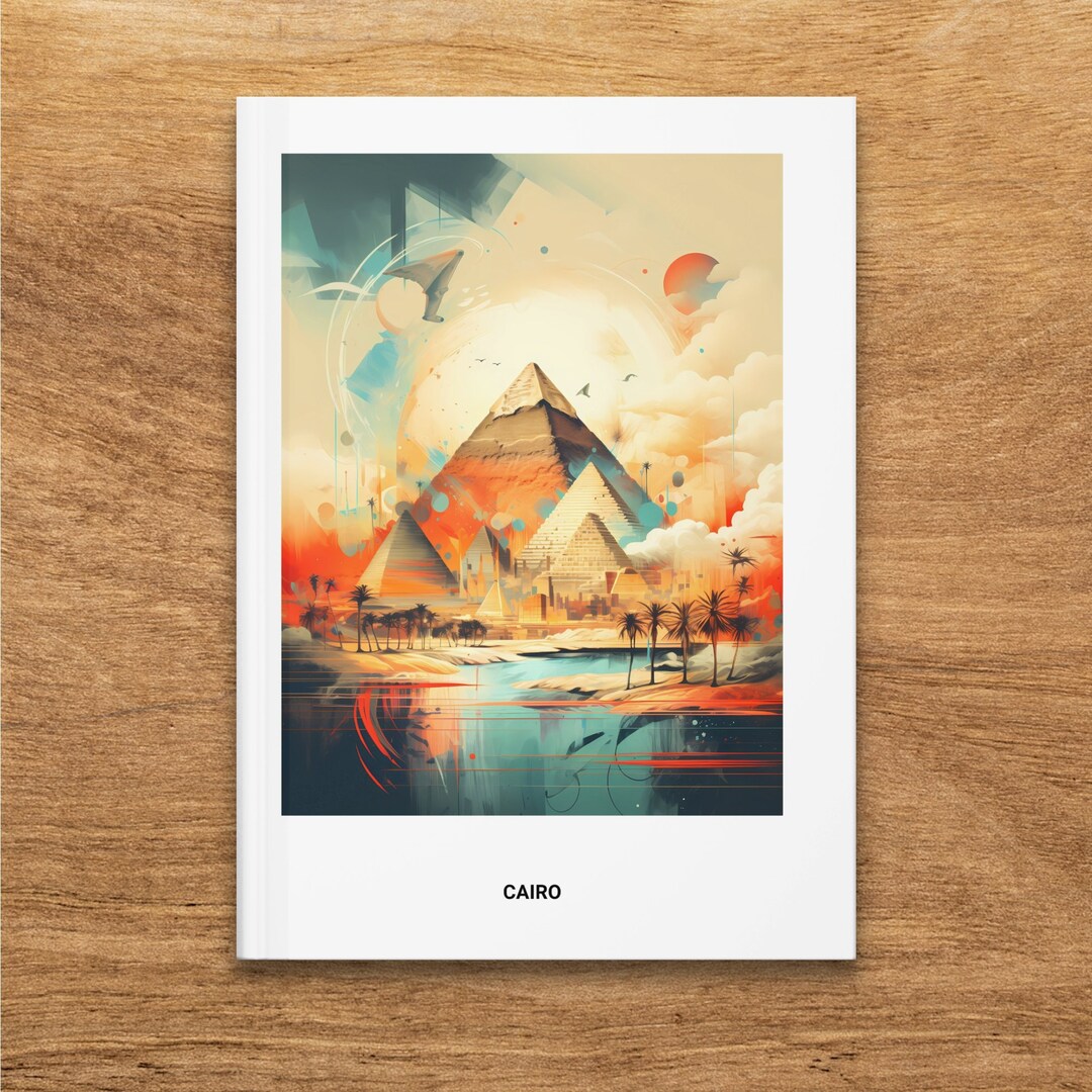 Cairo Egypt Artistic Hardcover Journal, Vibrant Pyramid Illustration ...