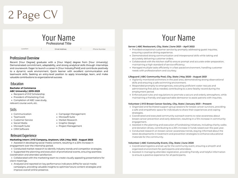 Customizable Resume, Cover Letter and References Template With Examples ...
