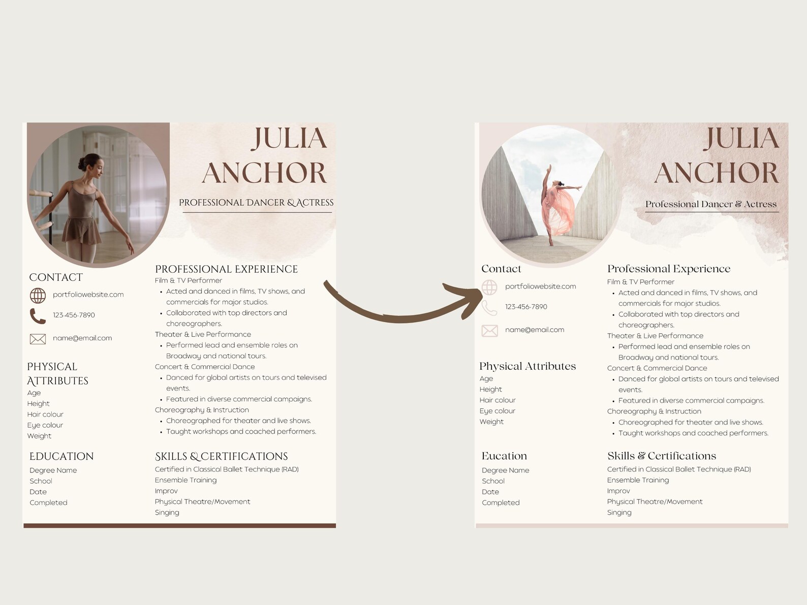 Custom Performer Resume, Cover Letter, Business Card and Headshot ...