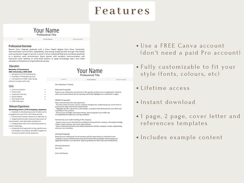 Customizable Resume, Cover Letter and References Template With Examples ...
