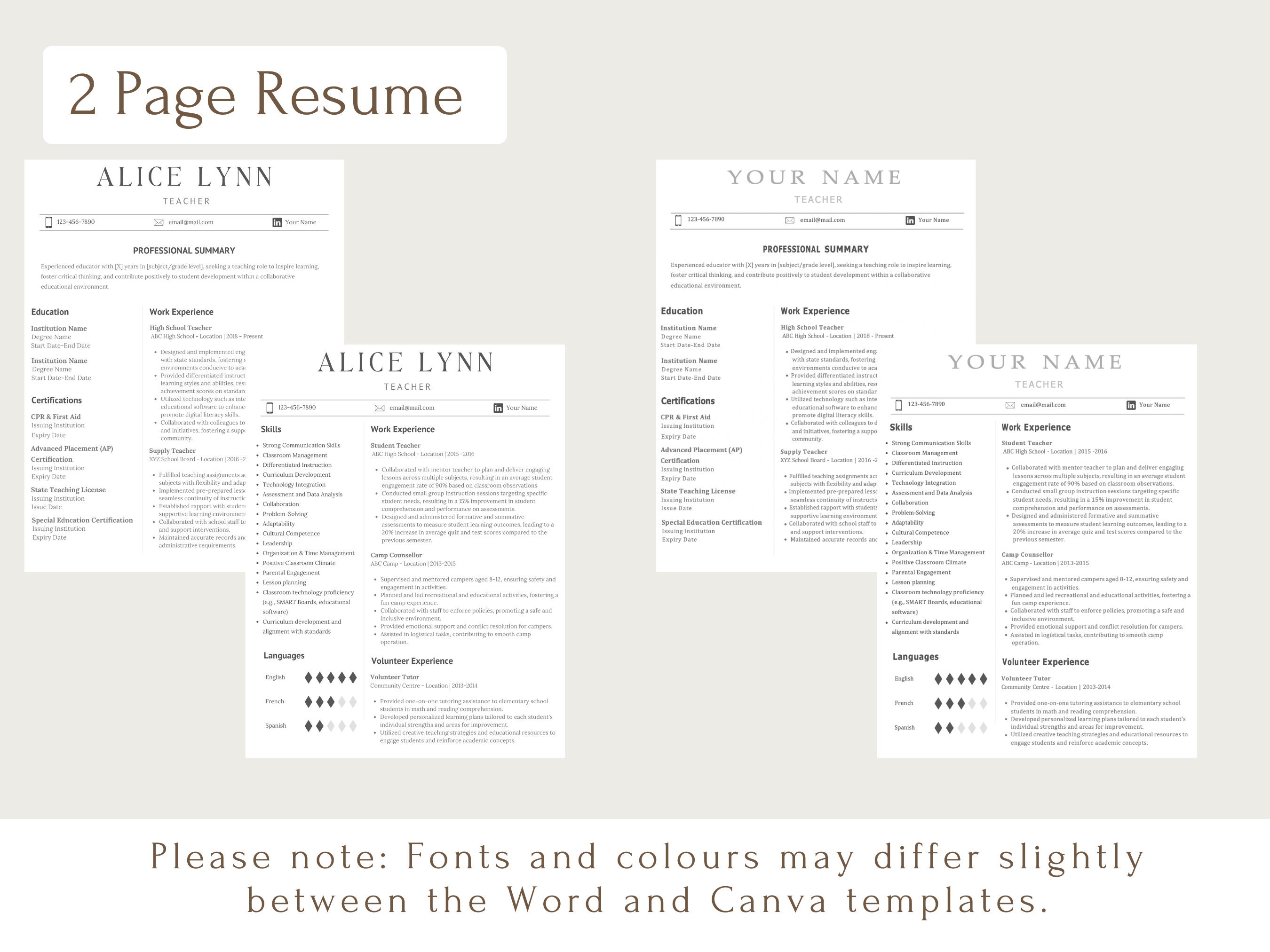 Teacher Resume Template Word, Canva Teaching Resume, Resume Template CV ...