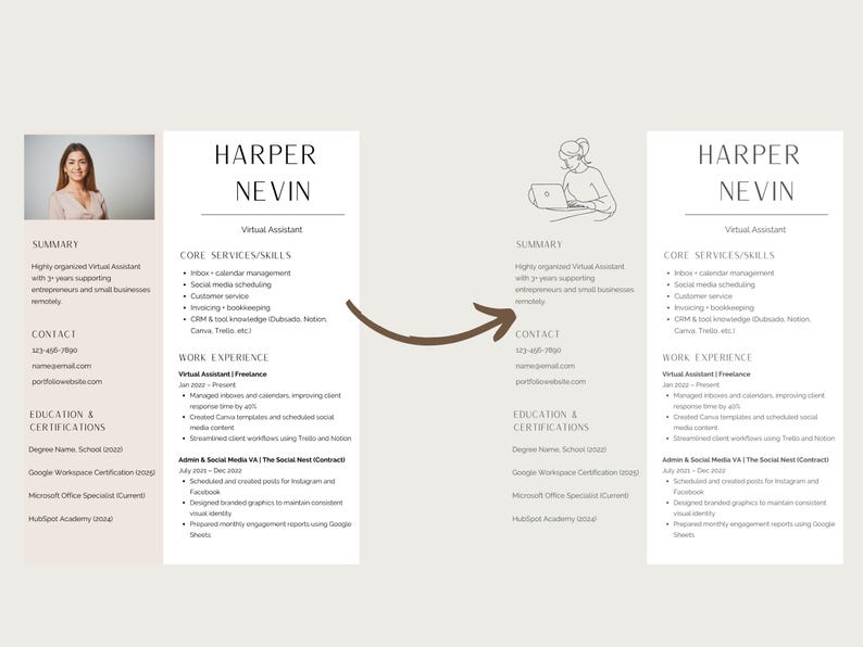 Virtual Assistant Resume Template: Editable Canva CV, Cover Letter ...