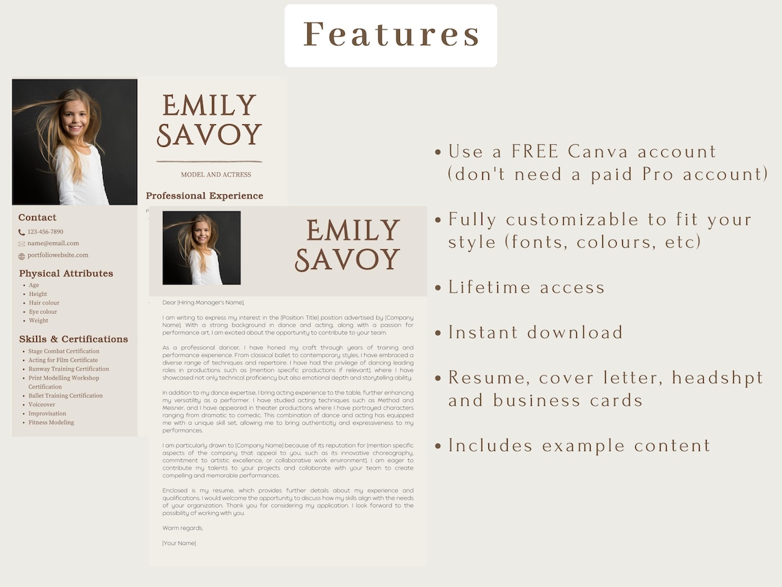 Acting Resume Templates: Canva Portfolio for Performers (digital ...