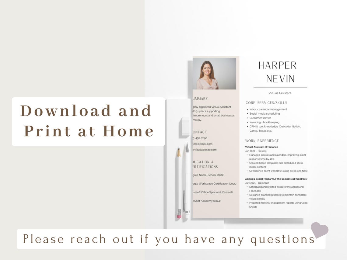 Virtual Assistant Resume Template: Editable Canva CV, Cover Letter ...
