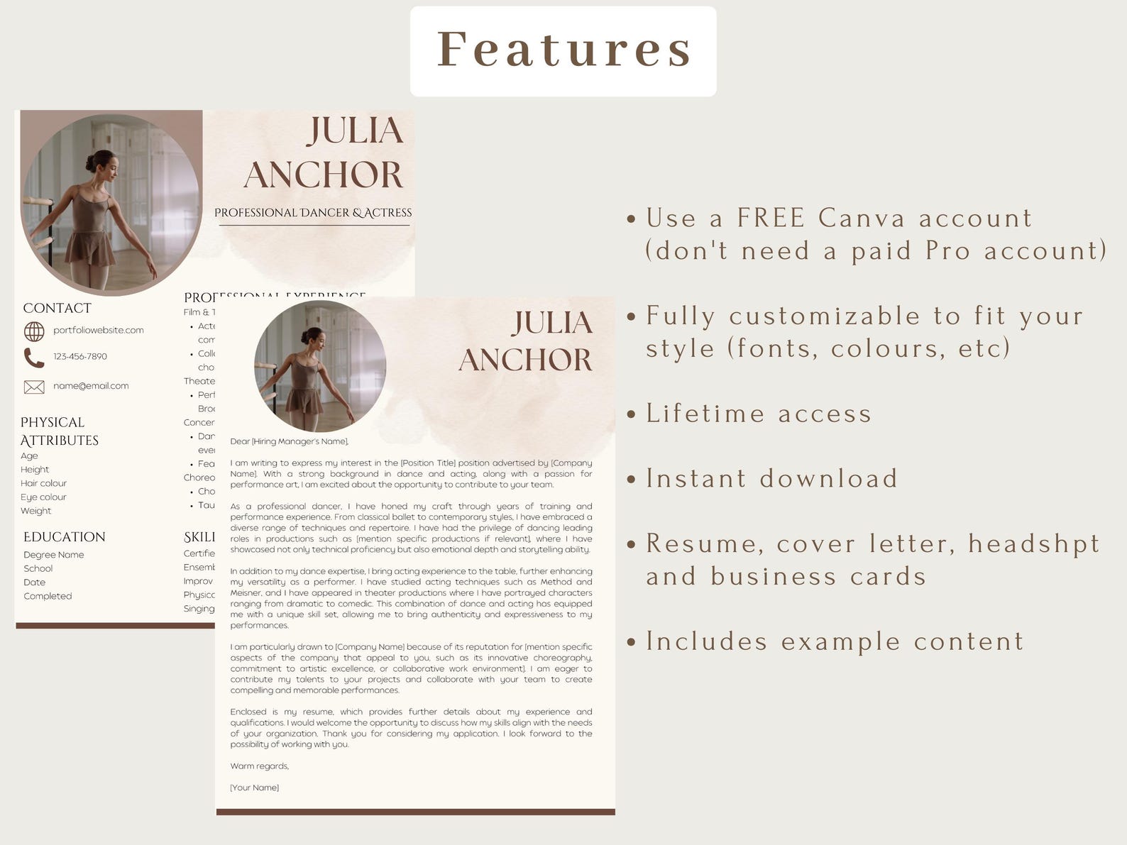 Custom Performer Resume, Cover Letter, Business Card and Headshot ...