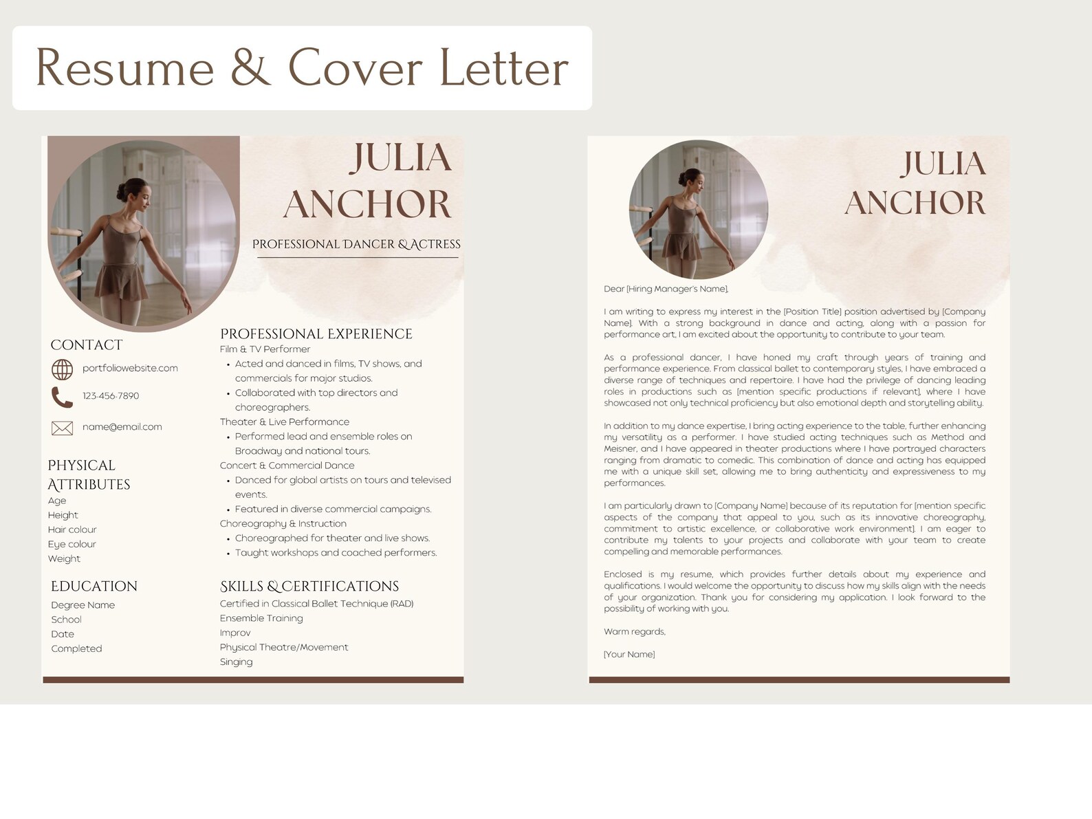 Custom Performer Resume, Cover Letter, Business Card and Headshot ...