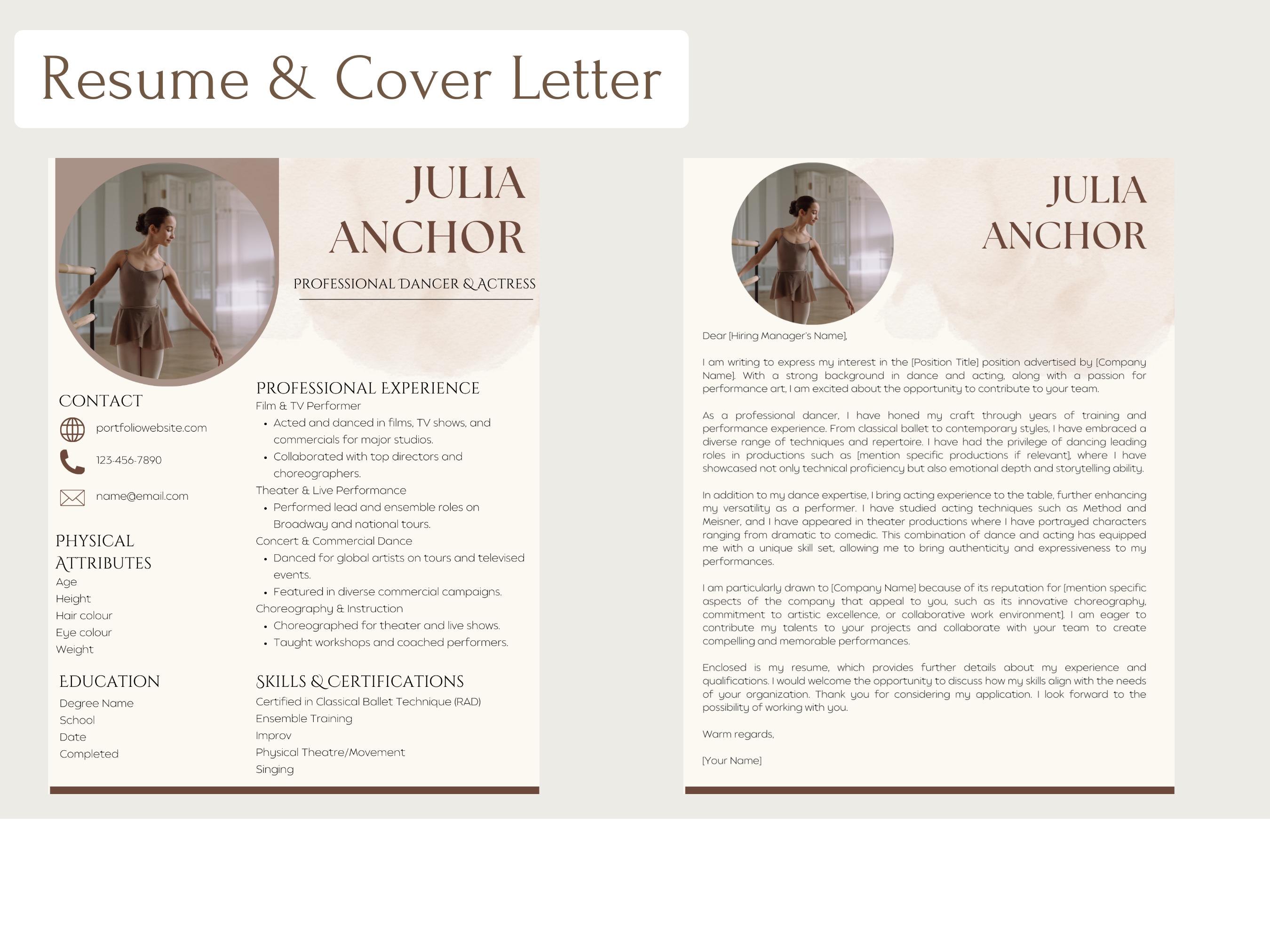 Custom Performer Resume, Cover Letter, Business Card and Headshot ...