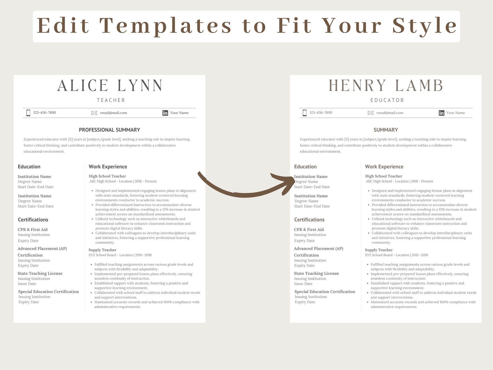 Teacher Resume Template Word, Canva | Teaching Resume, Resume Template ...