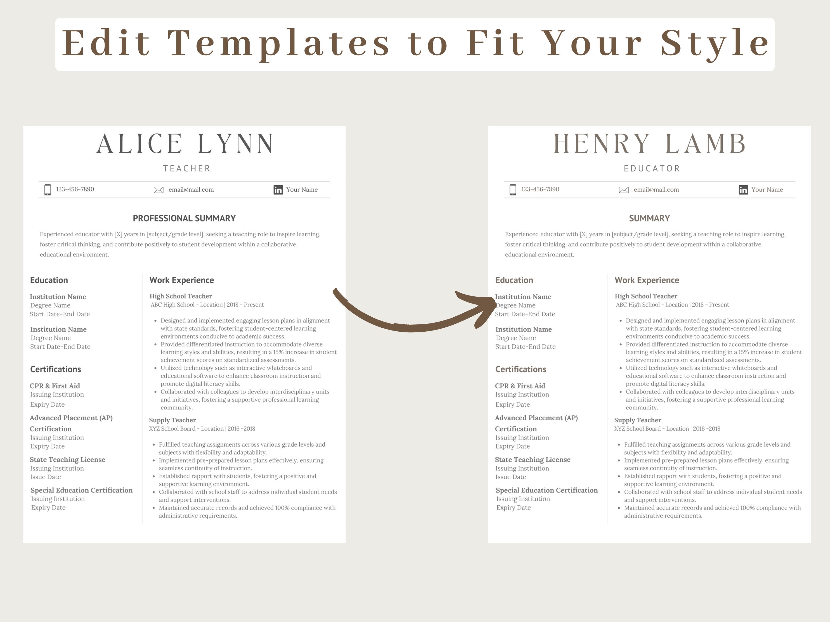 Teacher Resume Template Word, Canva | Teaching Resume, Resume Template ...