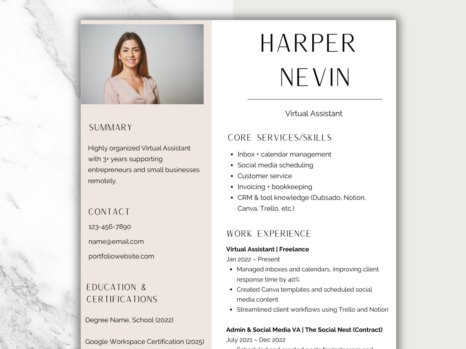 Virtual Assistant Resume Template | Admin Resume Canva | Ats-friendly ...