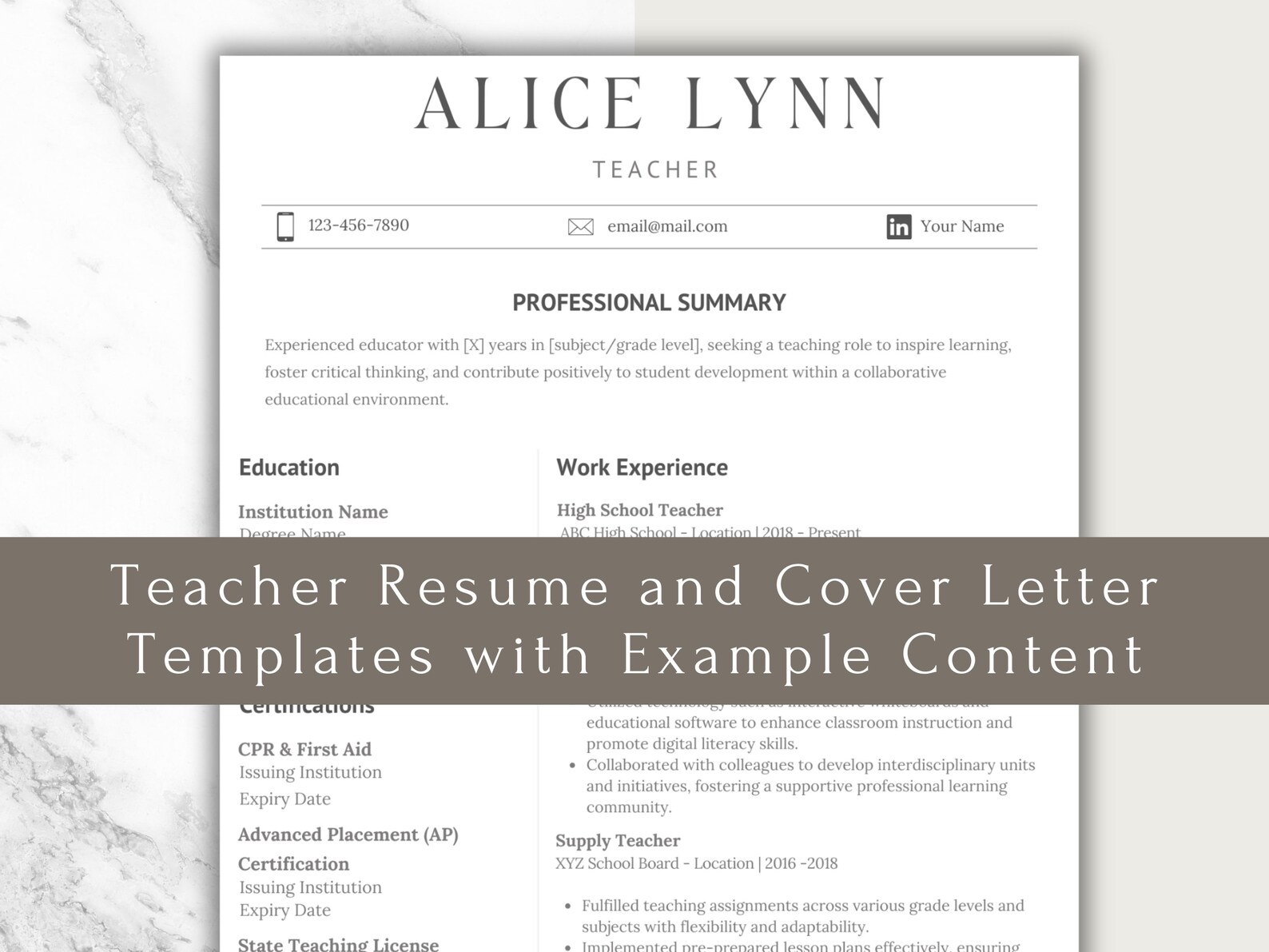 Teacher Resume Template Word, Canva | Teaching Resume, Resume Template ...