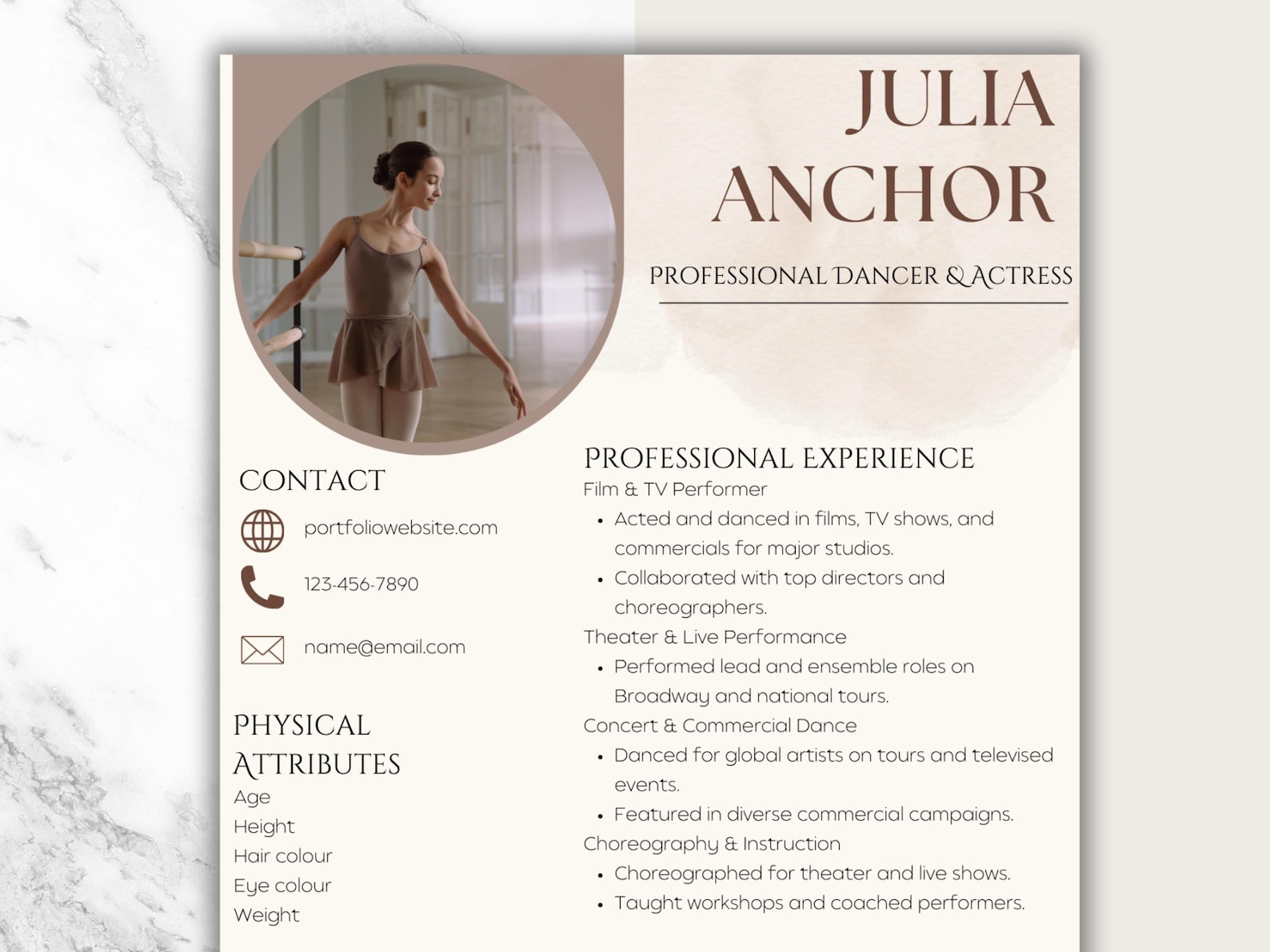 Custom Performer Resume, Cover Letter, Business Card and Headshot ...