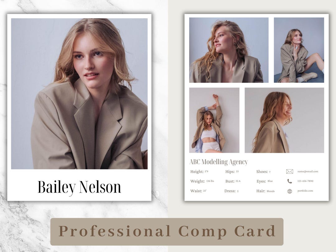 Model Comp Card Template | Editable in Canva | Printable Modeling Zed ...