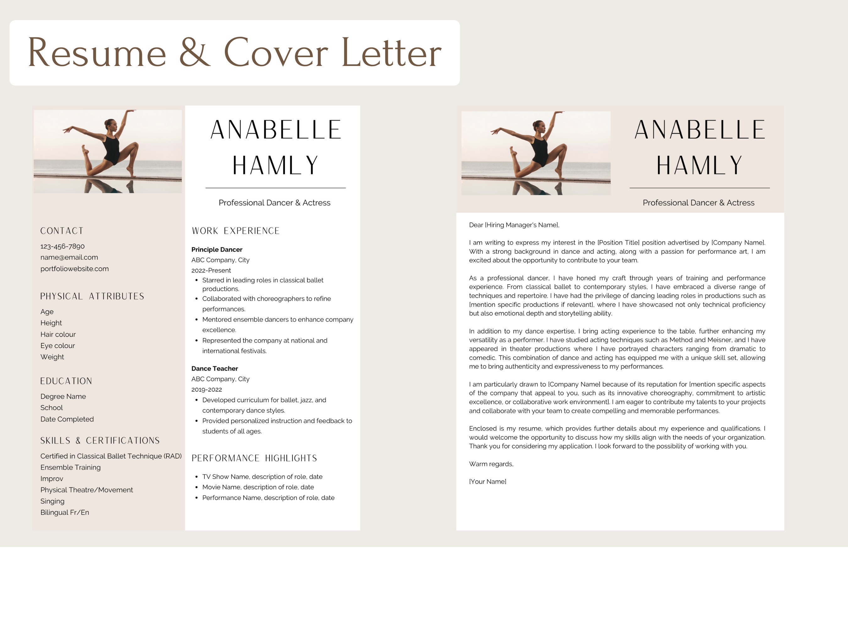 Dancer/actor Resume Template: Customizable Headshot, Cover Letter ...