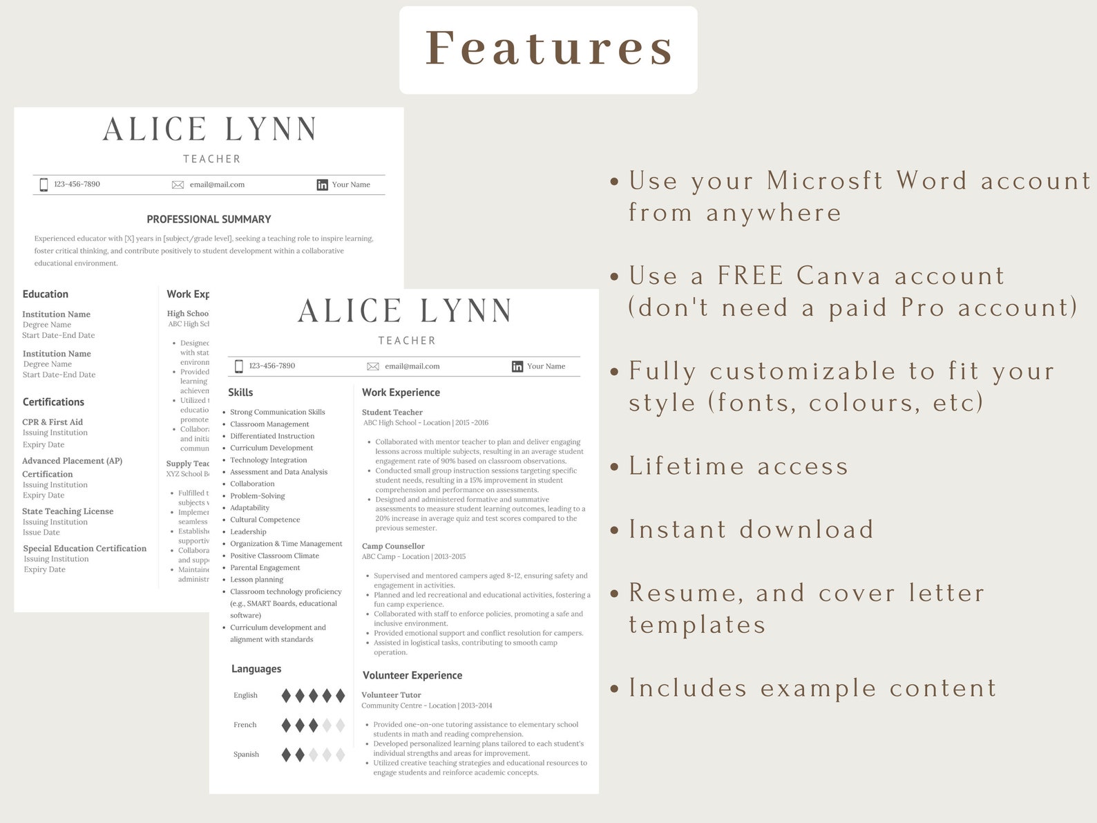 Teacher Resume Template Word, Canva | Teaching Resume, Resume Template ...