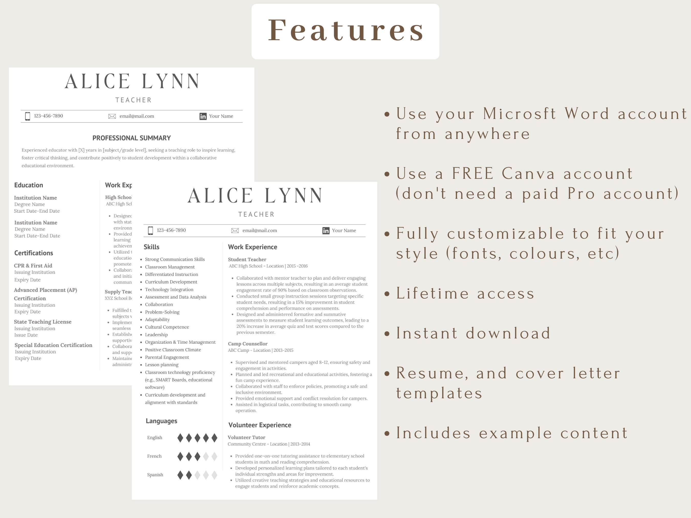 Teacher Resume Template Word, Canva | Teaching Resume, Resume Template ...
