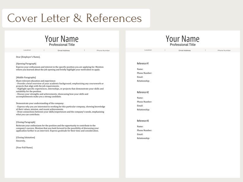Customizable Resume, Cover Letter and References Template With Examples ...