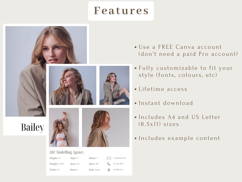 Editable Model Comp Card Template: Canva Modeling Zed Card (digital ...