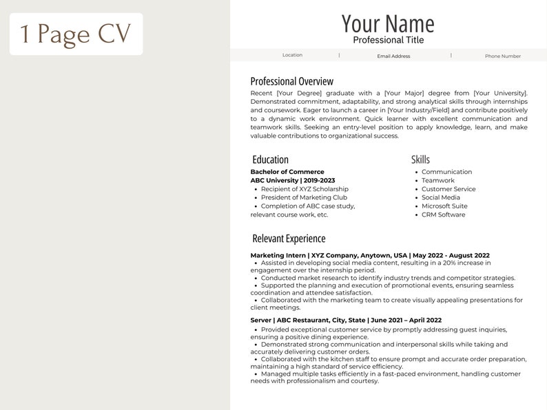 Customizable Resume, Cover Letter and References Template With Examples ...