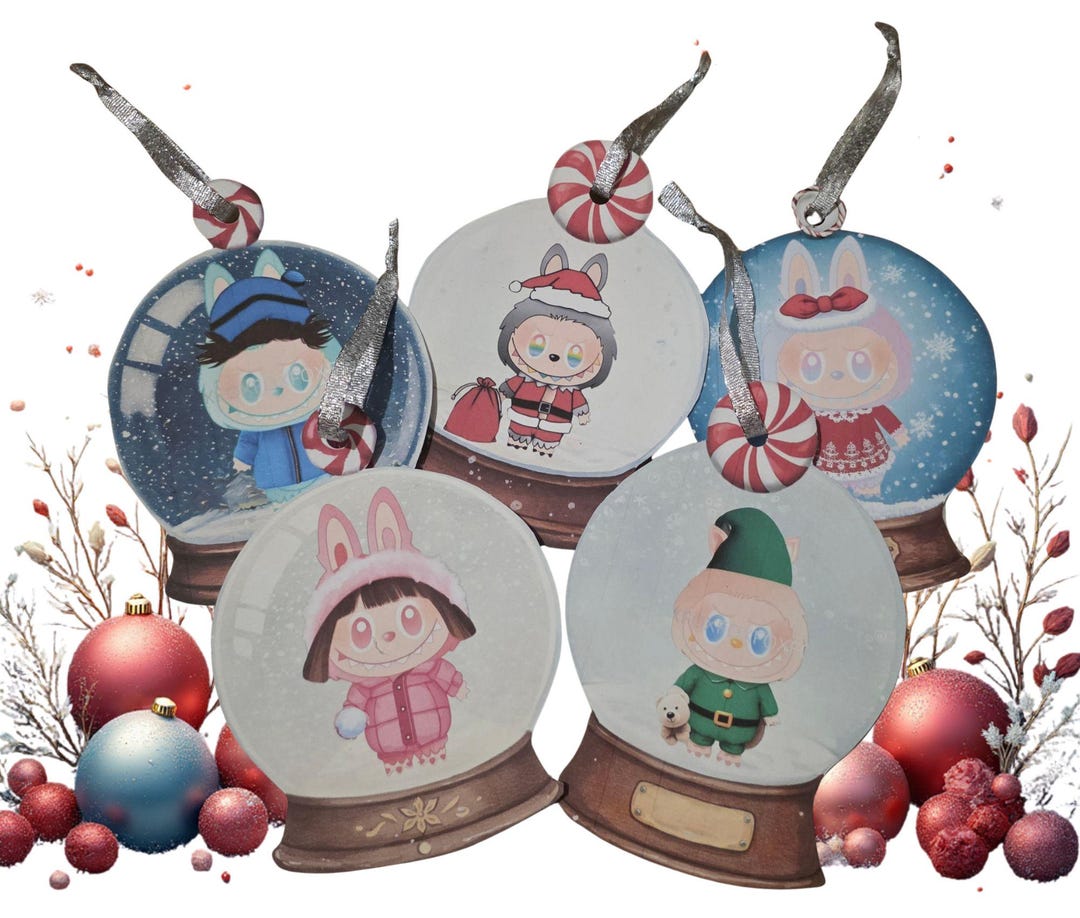 Labubu Snow Globe Gift Card Holders, Christmas Tags, Printable, Cards ...