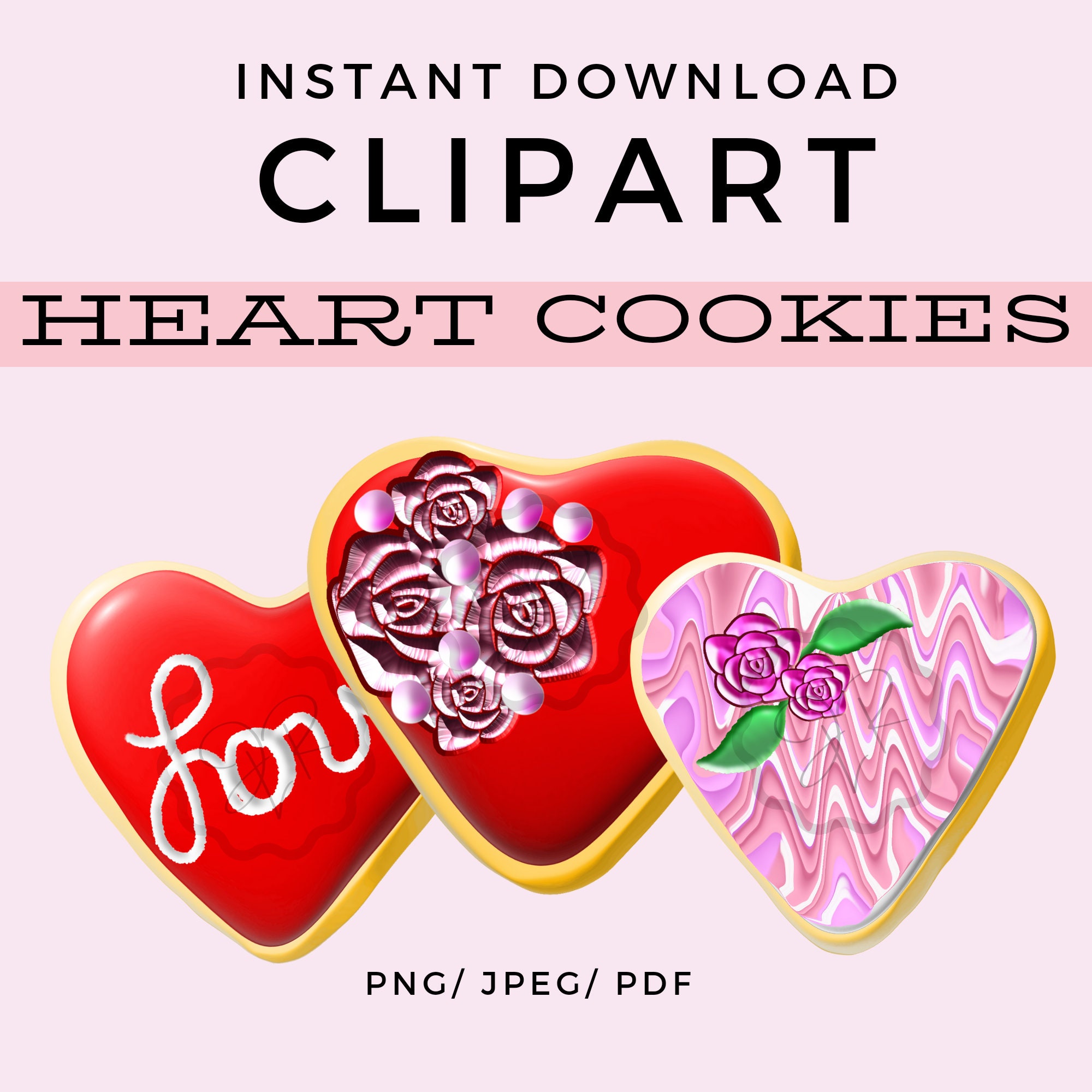 3 Valentine's Day Cookies Heart Clip Art Hand Drawn Valentines Cookie ...