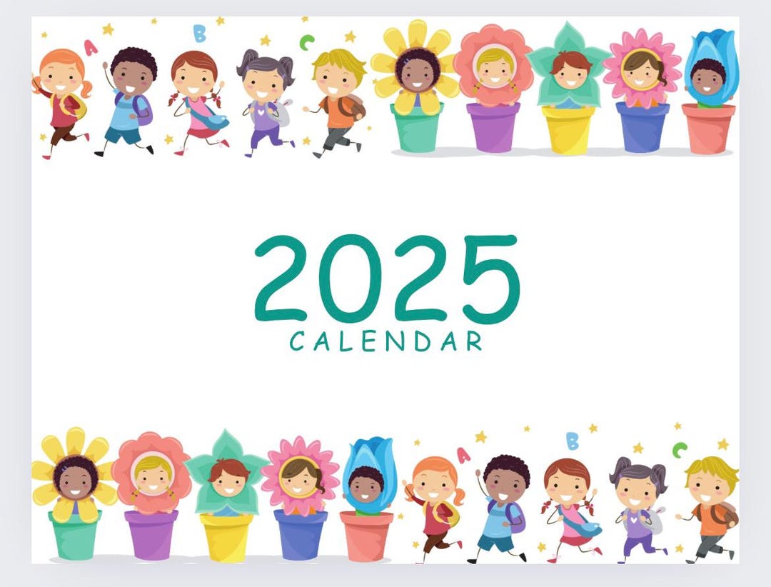 2025 Printable Kids Calendar With Holidays, Cute Calendars, Monthly ...