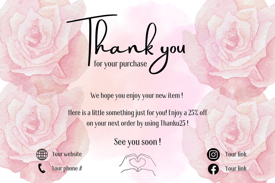 Editable Thank You Card, Printable, Etsy Thank You Note, Thank You for ...
