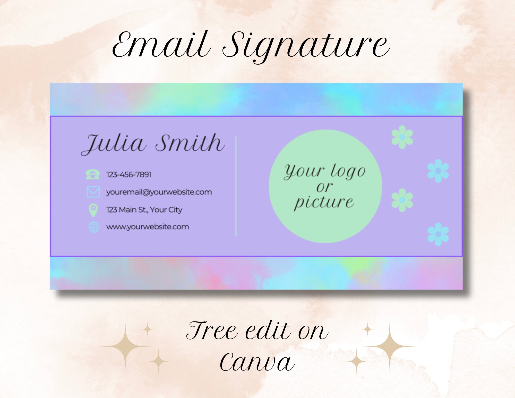 Email Signature Template Editable Photo or Logo Editable in Canva With ...