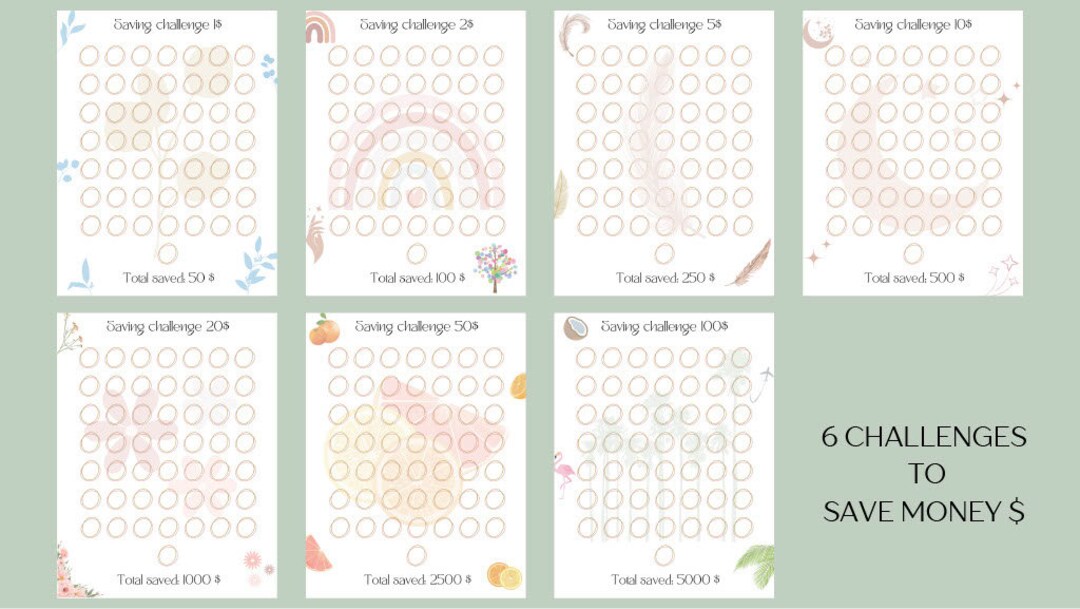 Printable Saving Challenge Fun Different Theme for Each Challenge 7 ...