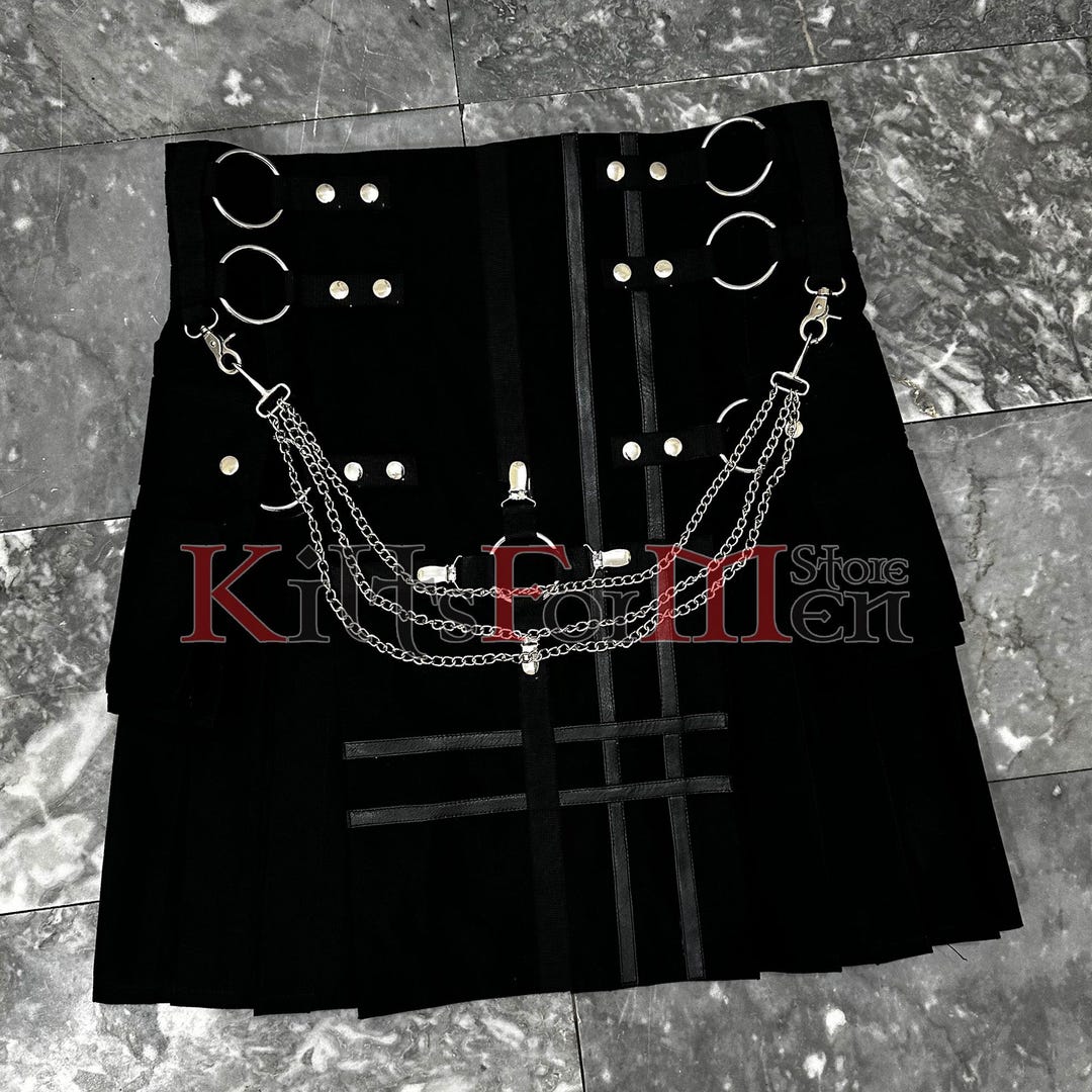 Handmade Deluxe Gothic Double Cross Hybrid Utility Kilt for Men ...