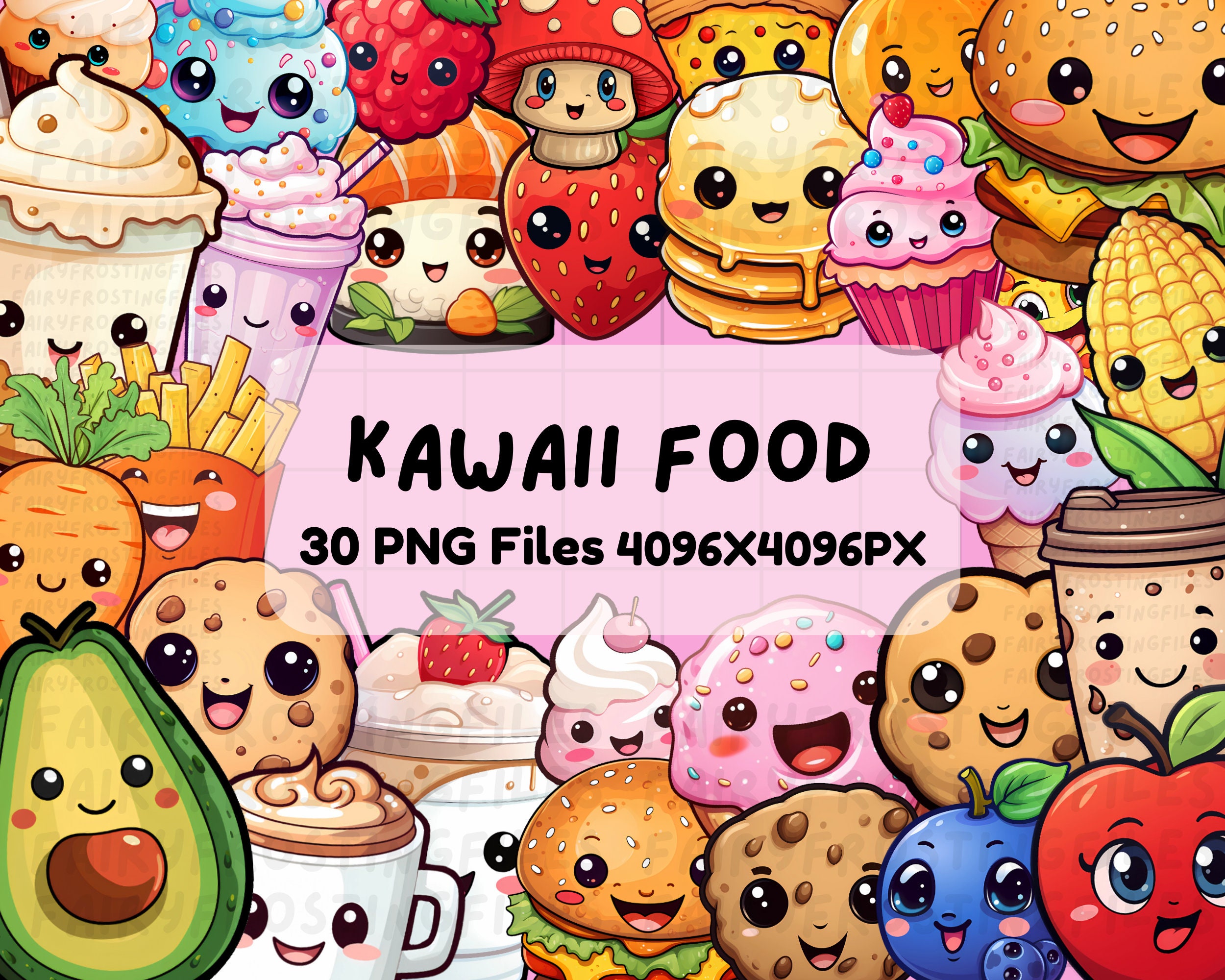 Cartoon Food Clipart 30 Different Graphics Digital Cartoon Png Bundle Cute Cartoon Food Graphics