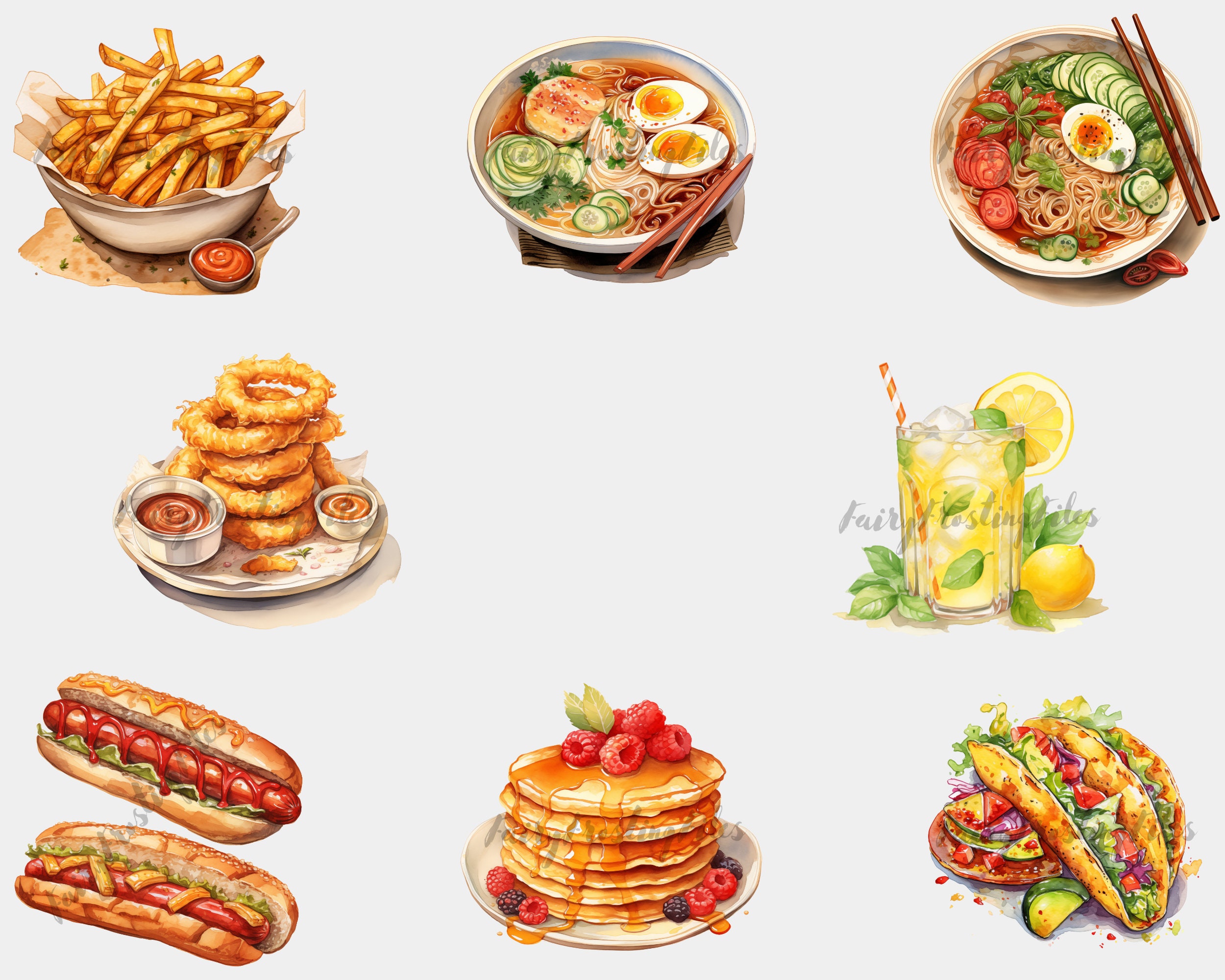 Watercolor Fast Food Clipart 25 High Resolution PNG Junk Food ...