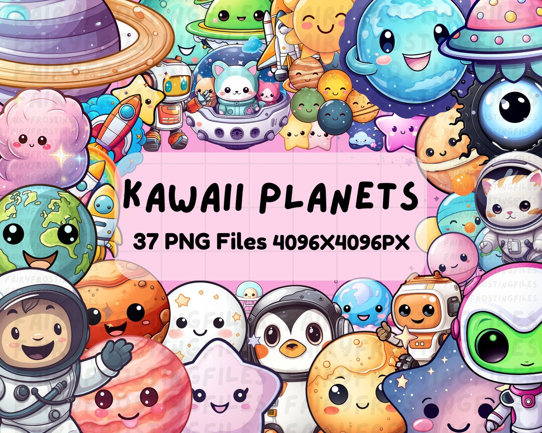 37 Kawaii Clipart Planets 37 Different Graphics Digital Kawaii PNG Bundle Cute Kawaii Solar ...