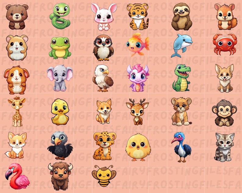 100 Kawaii Clipart Animals | 100 Different Graphics | Digital Kawaii ...