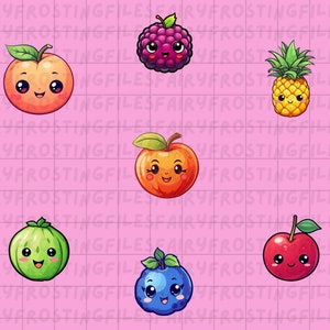 Cute Kawaii Fruits Clipart 20 Kawaii Sticker Bundle PNG Kawaii Fruits ...
