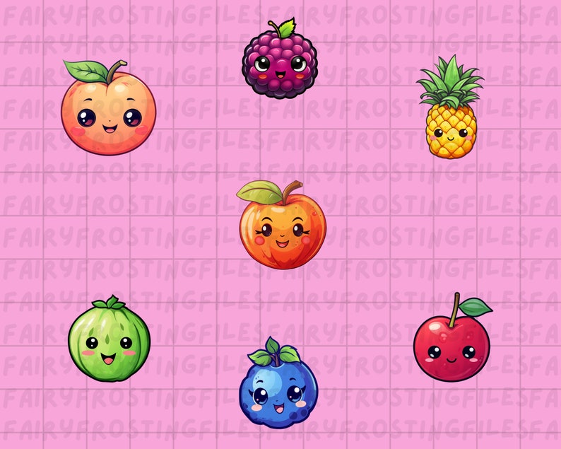 Cute Kawaii Fruits Clipart 20 Kawaii Sticker Bundle PNG Kawaii Fruits ...