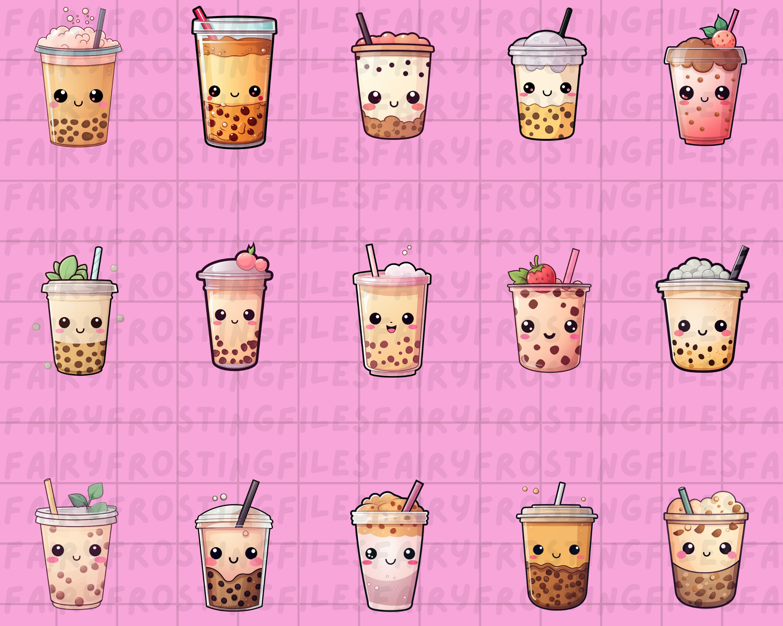 50 Kawaii Bubble Tea Digital Kawaii PNG Bundle 50 Different Graphics ...