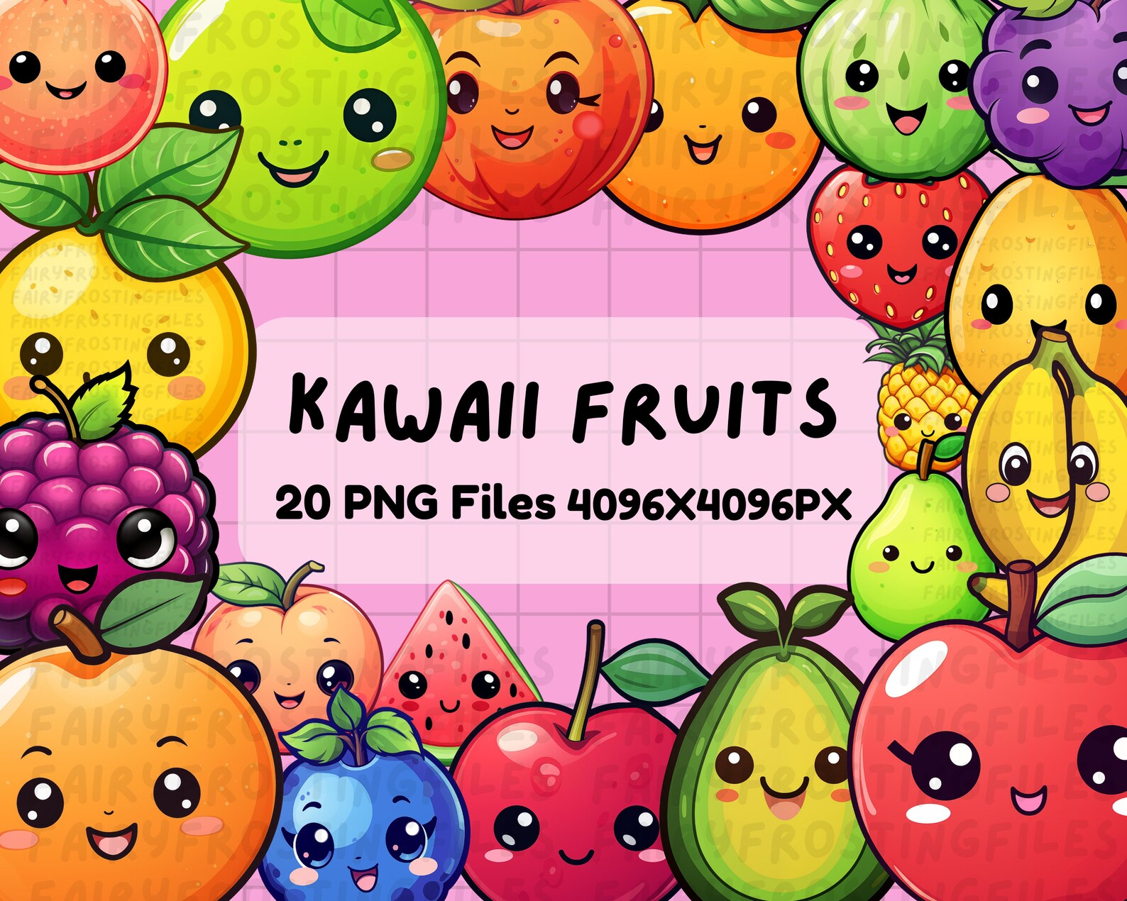 Cute Kawaii Fruits Clipart 20 Kawaii Sticker Bundle PNG Kawaii Fruits ...