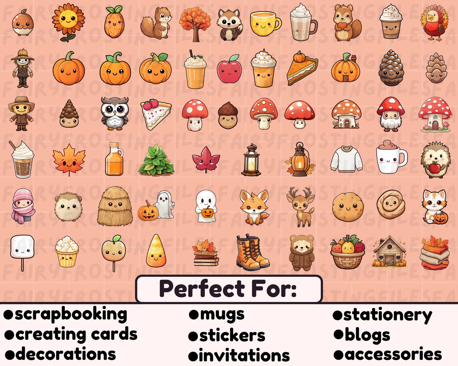 63 Kawaii Autumn 63 Different Graphics Digital Kawaii PNG Bundle Cute ...