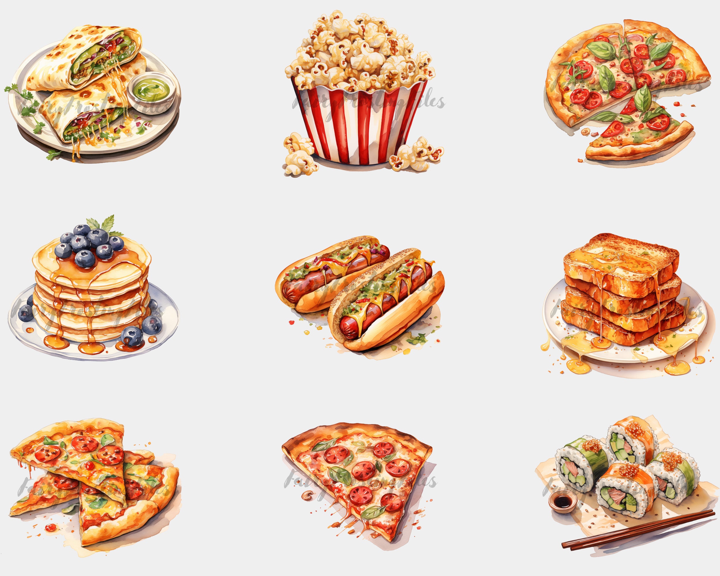 Watercolor Fast Food Clipart 25 High Resolution PNG Junk Food ...