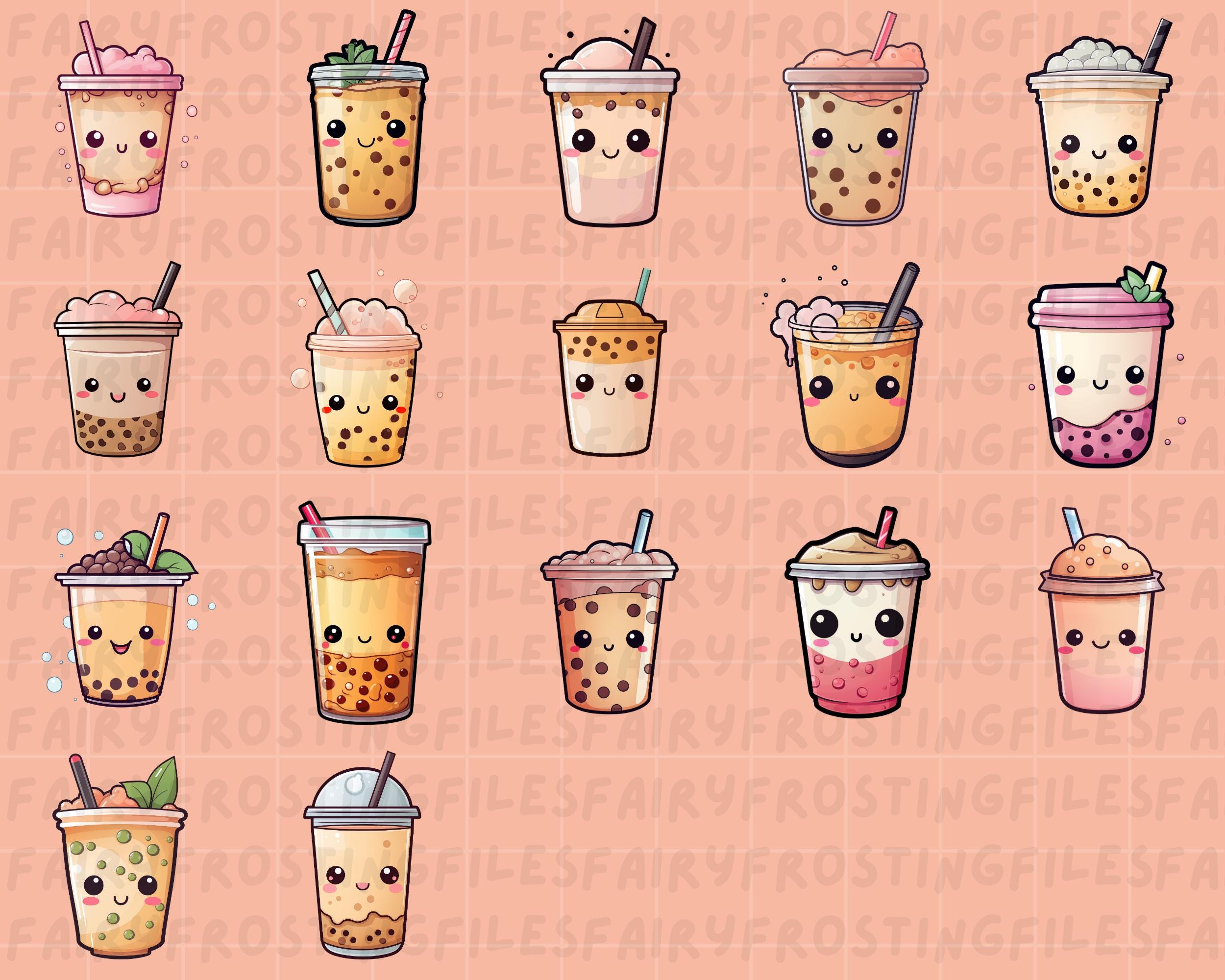 50 Kawaii Bubble Tea | Digital Kawaii PNG Bundle | 50 Different ...
