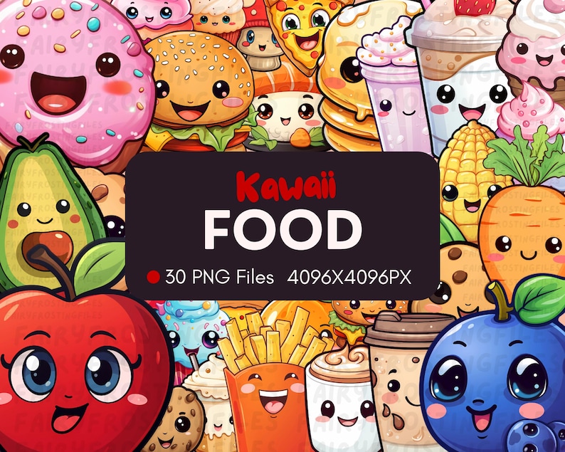 Cartoon Food Clipart | 30 Different Graphics | Digital Cartoon PNG ...